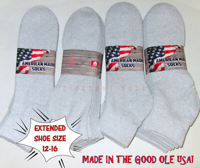 6 / 12 Pairs Big Mens Extended Size 12-15 Soft Cotton Blend Gray Ankle ...