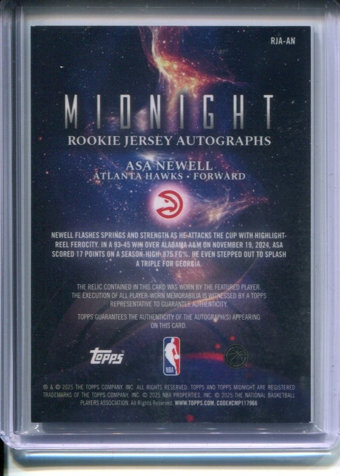 2025 TOPPS MIDNIGHT ASA NEWELL ROOKIE PATCH AUTO 24/25 | eBay