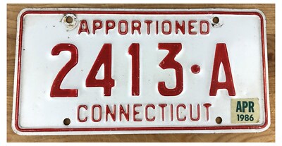 Connecticut 1986 APPORTIONED TRUCK License Plate 2413-A - First Year ...