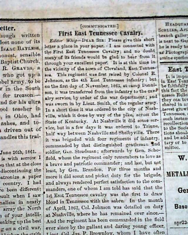 Very Rare Parson Brownlow Knoxville TN Tennessee Civil War Rebel 1864 ...