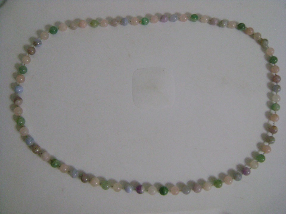 AGATE VTG 1970's TAIWAN HANDMADE STRUNG 8mm 36" ENDLESS BEAD NECKLACE ...