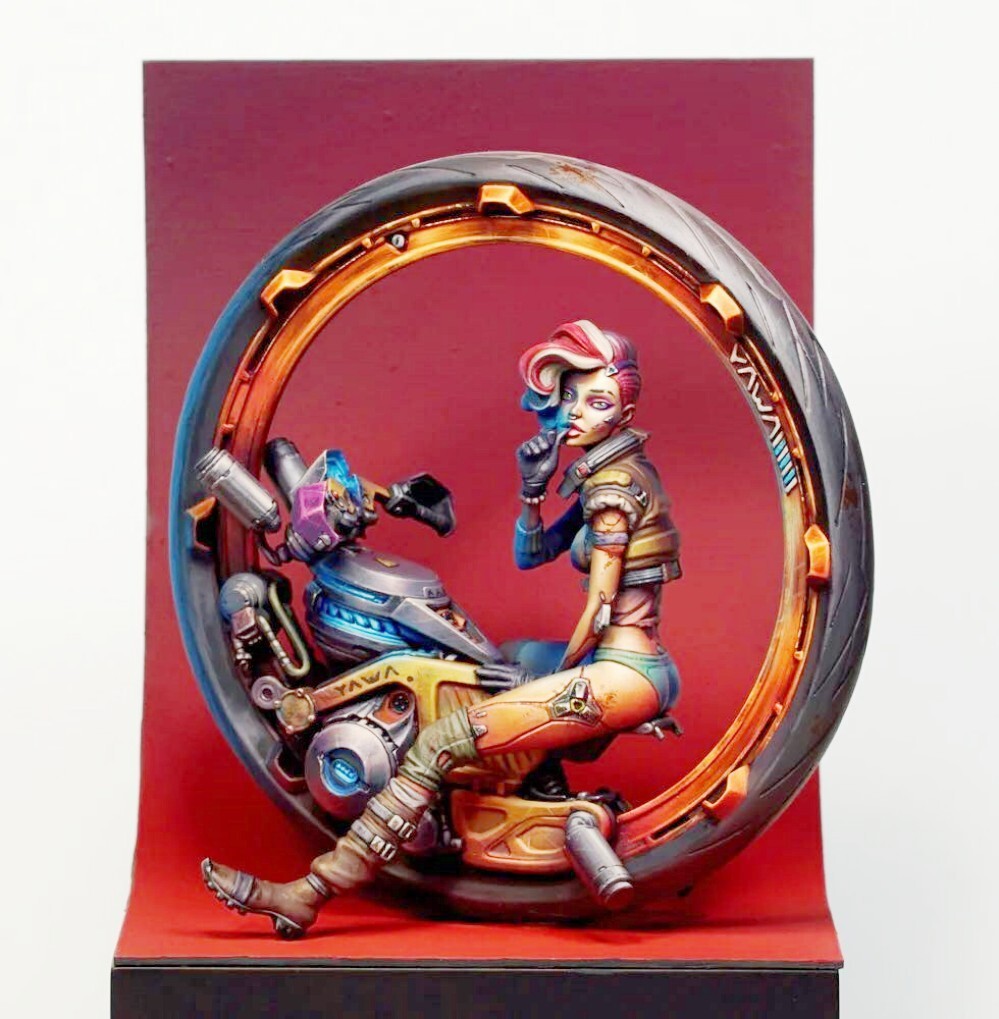 1/24 resin figure model kit Fantasy Punk Motorcycle Girl Unassembled ...