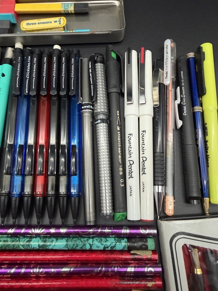 Lot VTG Pens Pencils Leads Pentel Shaeffer Clickster BIC Staedtler ...