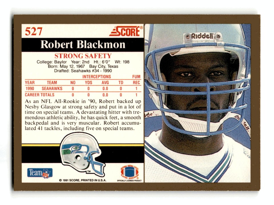 Robert Blackmon 1991 Score #527 Seattle Seahawks Centered Mint to Gem ...