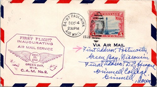 FFC 1928 - Airmail RT CAM #9 - St Paul, Minn to Green Bay, Wis - F56471 ...