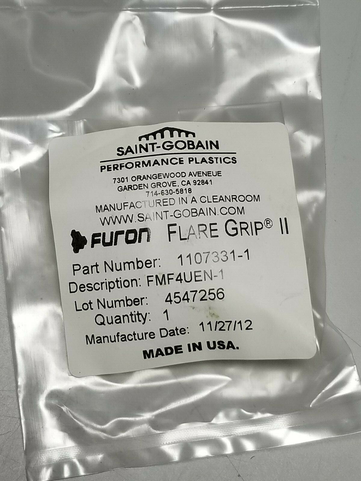 New Saint-Gobain Furon Flare Grip II 1/4" Union Elbow PVDF Fitting ...