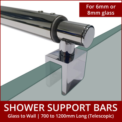 Wetroom Shower Support Bar Arm | Wall to Glass | Fits 6/8mm Glass | 700 ...