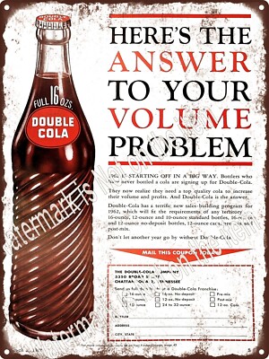 1962 Double Cola Bottle Ad Soda Metal Sign 9x12" A661 | eBay