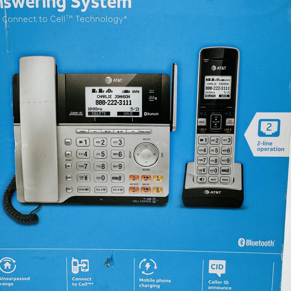 AT&T - TL86103 DECT 6.0 2-Line Expandable Corded/Cordless Phone with ...