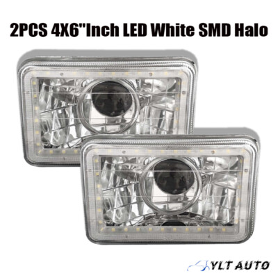 2PCS 4x6 Inch Square LED Projector Headlights White SMD Halo, Black ...