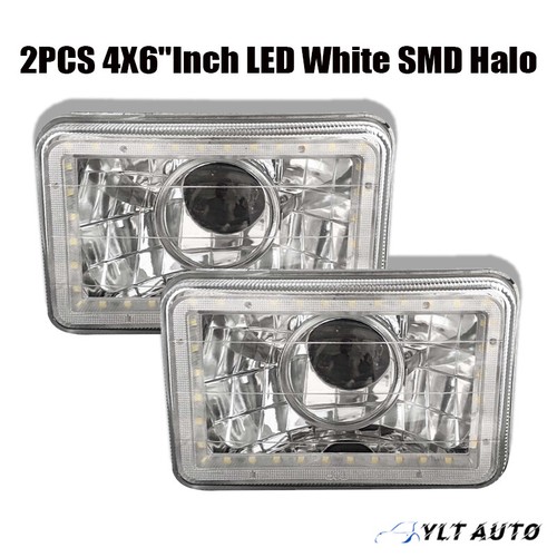 2PCS 4x6 Inch Square LED Projector Headlights White SMD Halo, Black ...