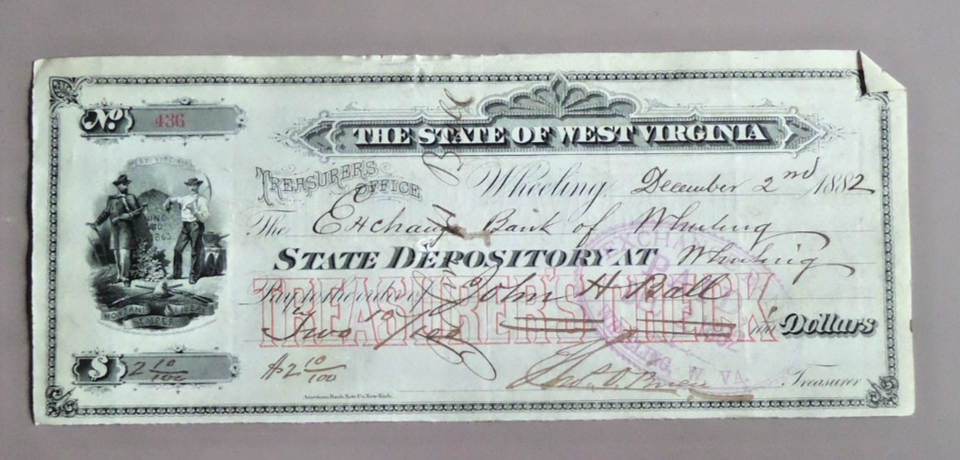 West Virginia check 1882 John H. Ball Civil Contingent Fund | eBay