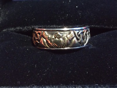 Peter Stone~CLADDAGH CELTIC RING~14K Antiqued GOLD Over Sterling Ring ...