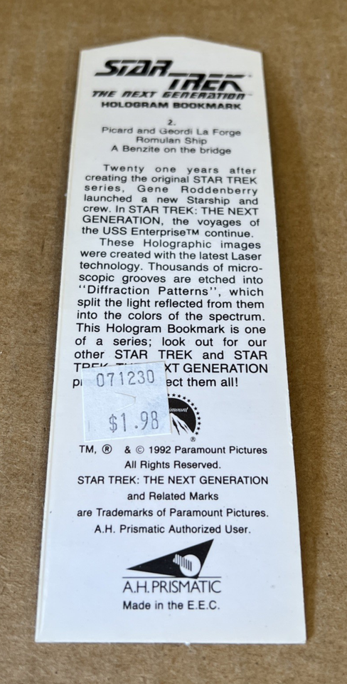 4 Star Trek TNG Hologram Bookmark - A.H. Prismatic Paramount 1992 | eBay