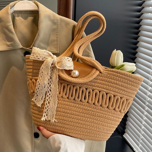 Cotton Handmade Woven Bag Rope Woven Beach Bag Retro Handbag | eBay ...