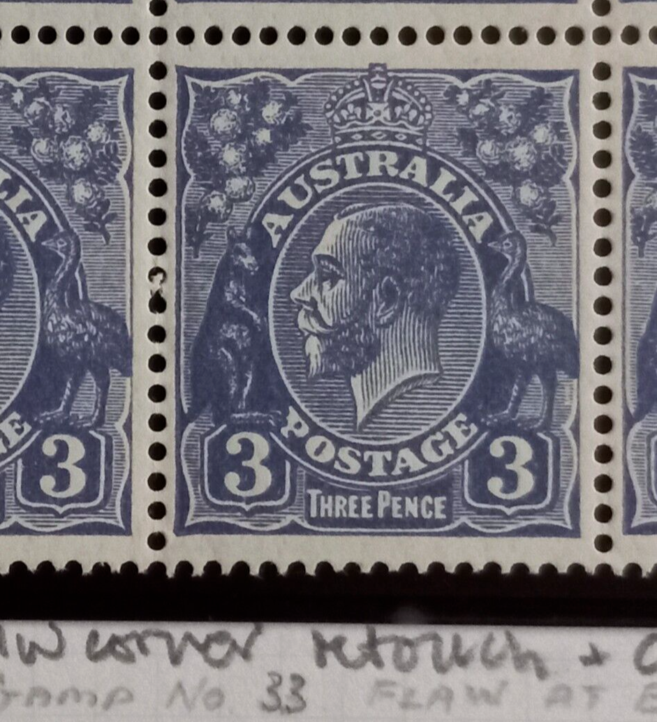 1929 Australia Blk 18x3d Blue KGV Stamps Smw Perf 13½ x 12½ Die II Mint ...