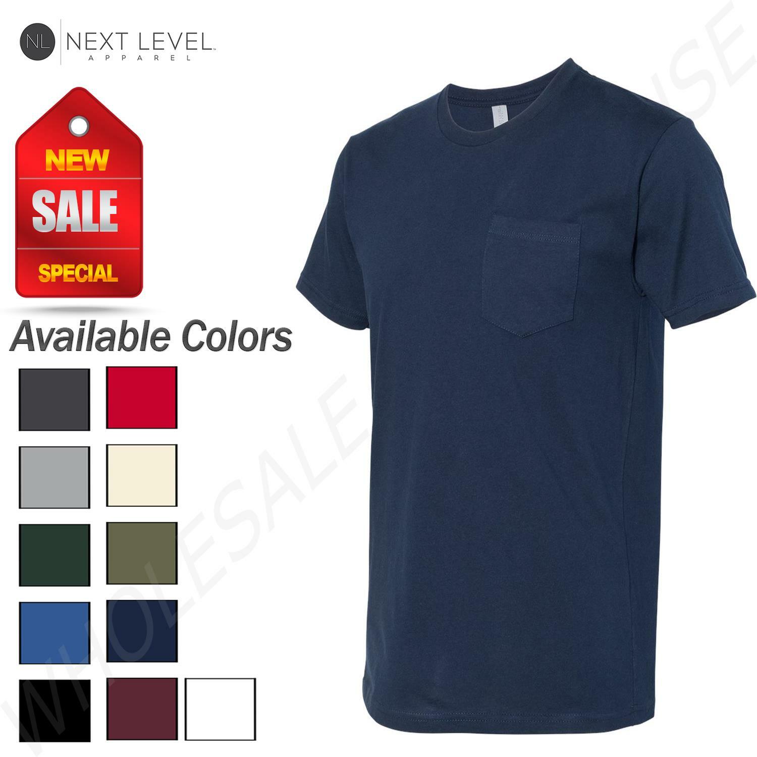 NEW Next Level 100% Cotton Unisex Pocket Crew Neck XS-3XL T-Shirt M ...