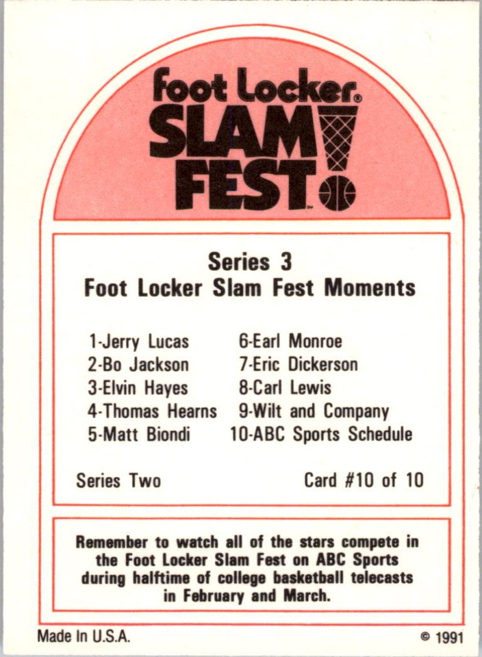 1991 Foot Locker Slam Fest Multi-Sport Card #20 Series 3 Checklist/Fest ...