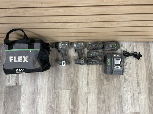 Flex power tools 24v Combo Set Drill Impact Charger And 4 Batteries Bag ...