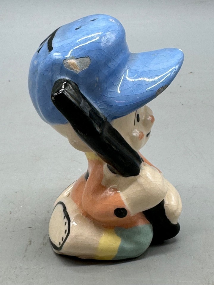 Vintage Ceramic Boy Figurine salt shaker Blue Hat & Baseball Bat 4.5 ...