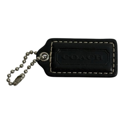 COACH Black Leather Nickel Key Fob Bag Charm Keychain Hang Tag 2 ...