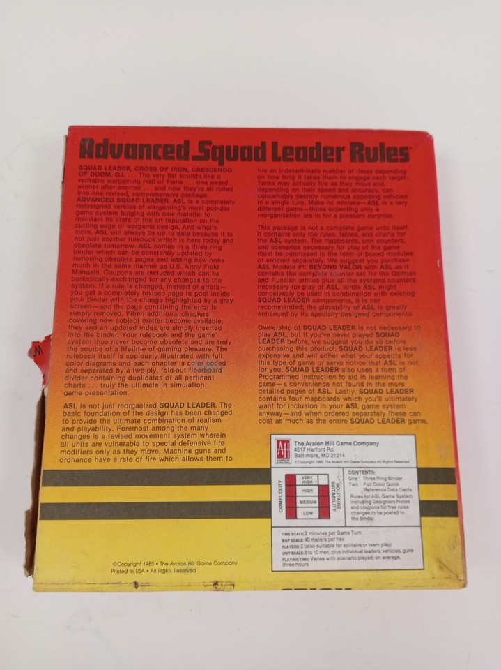 ASL Advanced Squad Leader Rules Binder 1st Edition, Avalon Hill Games ...