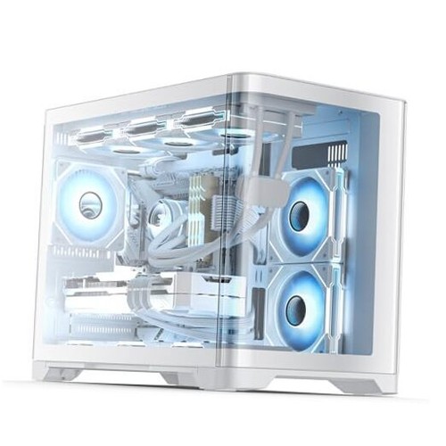 Micro ATX PC Case Dual Chamber 180° Full View Tempered Glass Gaming ...