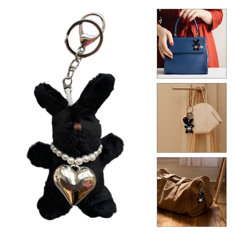Cute Rabbit Doll Keychain Pendant Faux Pearls Bunnys Keyring for Kids ...
