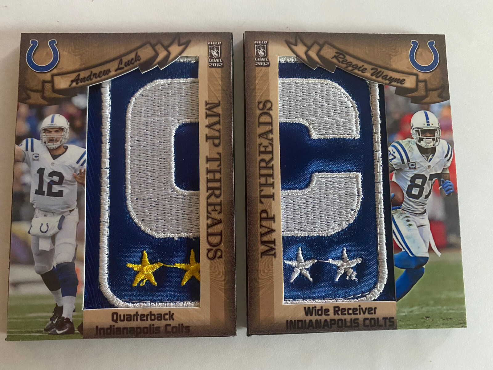 2012 FIELD LEVEL CAPTAINS PATCH CARD SET ANDREW LUCK/ REGGIE WAYNE 1 OF ...