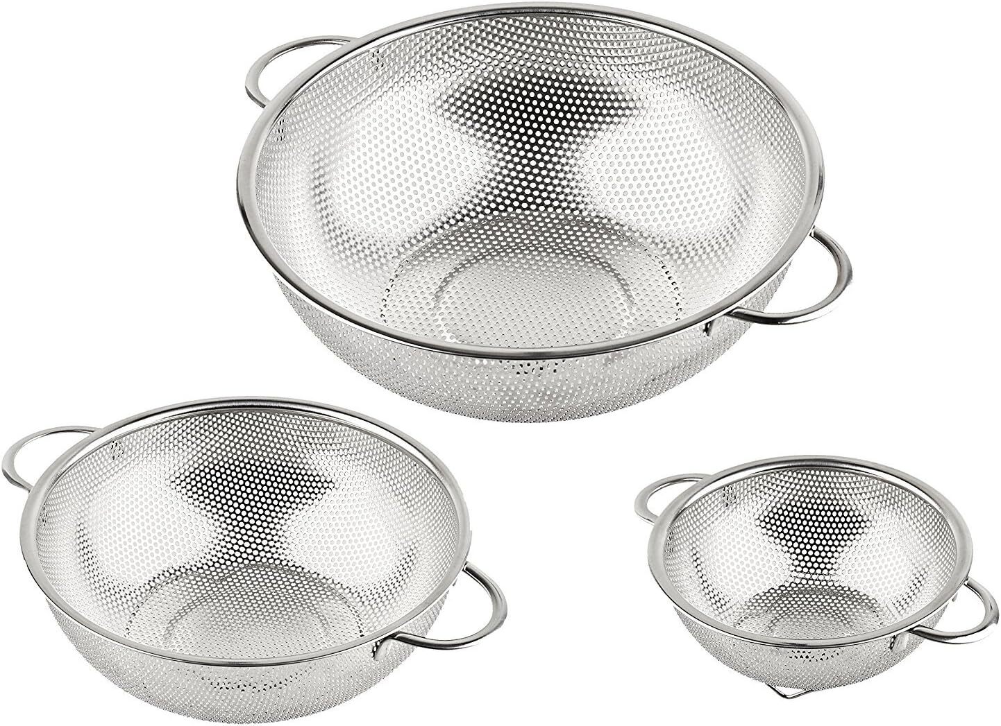 3-Piece Stainless Steel Mesh Micro-Perforated Strainer Colander Set 1 ...