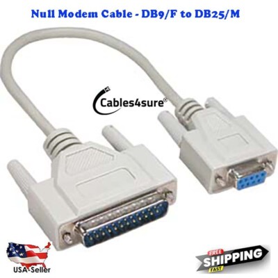 DB9 Female to DB25 Male DB9F/DB25M Null Modem Adapter Cable White 1Ft ...