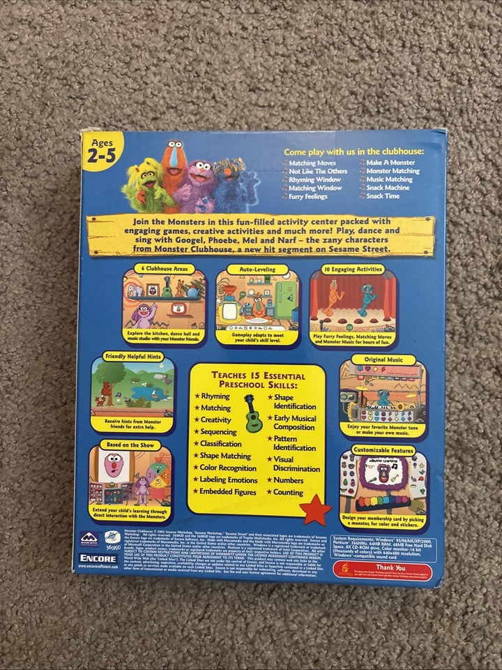 Sesame Street Monster Clubhouse PC CD-ROM Video Game Kids Learning BIG ...