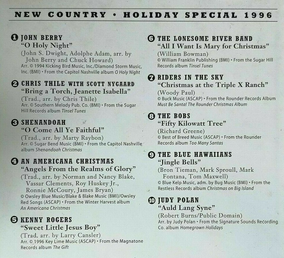 NEW COUNTRY CD Holiday Special 1996 John Berry Kenny Rogers DISC ONLY # ...