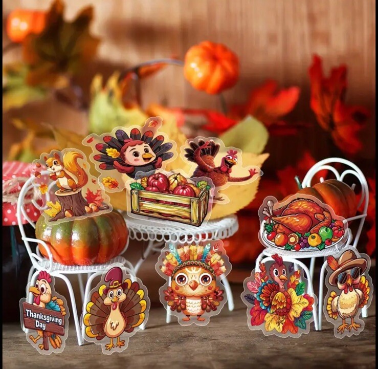 10pcs P.E.T. Thanksgiving Turkey, Fall Autumn Stickers- DIY Crafts ...
