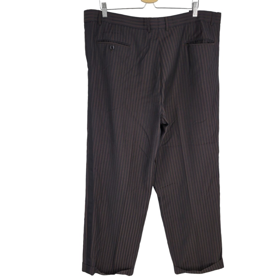 Stacy Adams Suit Striped Pleated Brown Pants Size 42x29 & Blazer 44R ...