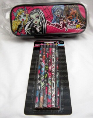 Monster High 8" Pink Pencil Case Pouch + 6 Character Pencils Combo ...