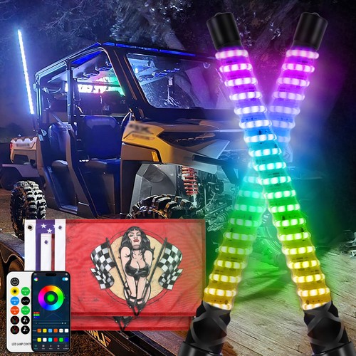 2X 3FT COB RGB LED Spiral Whip Lights For Polaris Ranger RZR XP 1000 ...