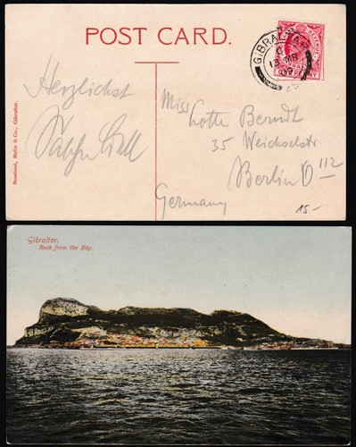 Gibraltar Cover 1908 Post Card Southport Gates 1d KEVII red to Germany ...