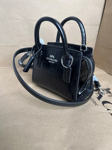 NWT Coach Andrea Mini Croc Embossed Black Smooth Leather Carryall CR209 ...