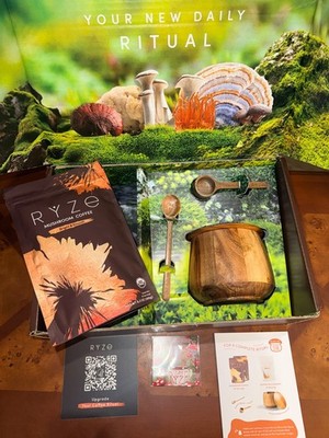 NEW Ryze Items. Regular Roast Mushroom Coffee, acacia jar, scoop, spoon ...