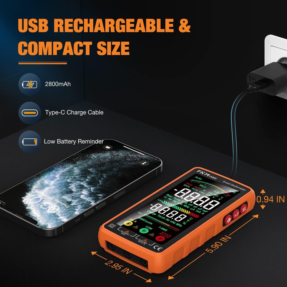Pro Digital Multimeter Tester TRMS 6000 Counts,Smart Rechargeable ...