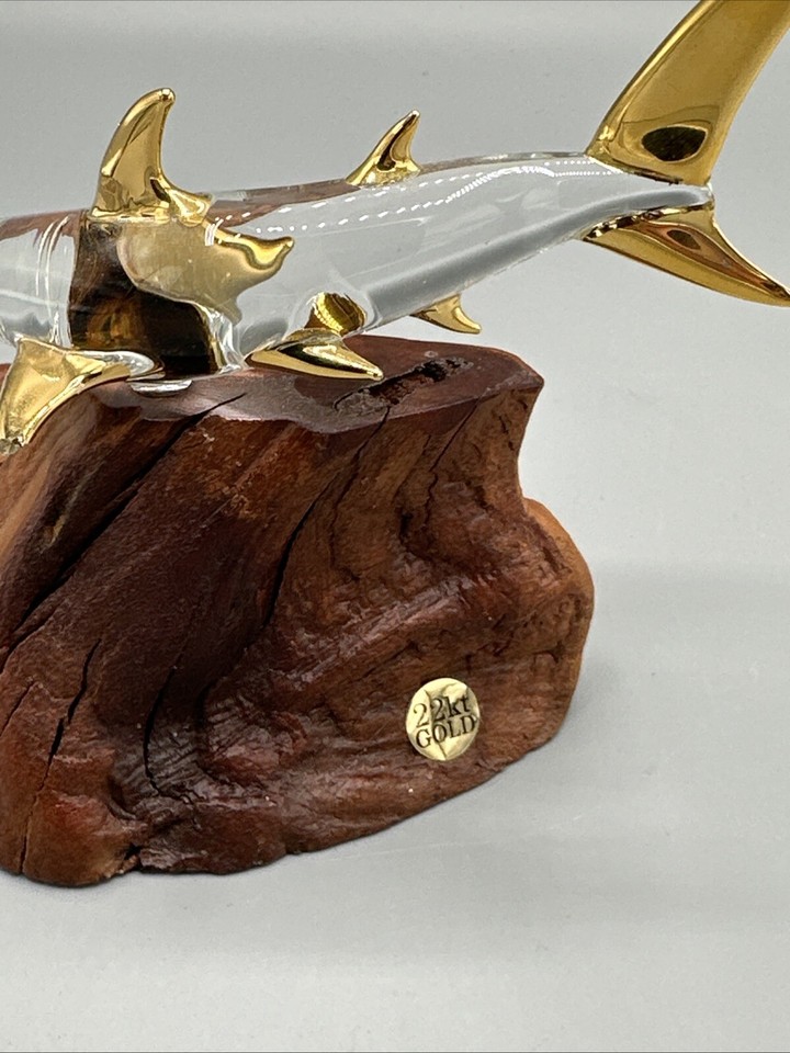Glass Baron Shark on Manzanita Wood Figurine 22k Gold | eBay
