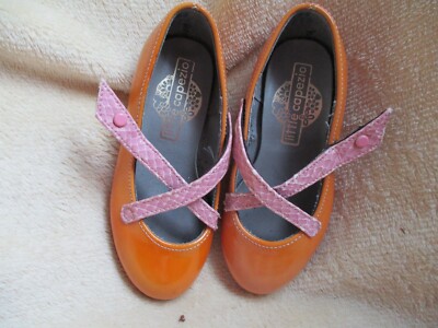 Girl's Yellow - Mustard Color with pink strap Capezio Mary Janes, Size ...