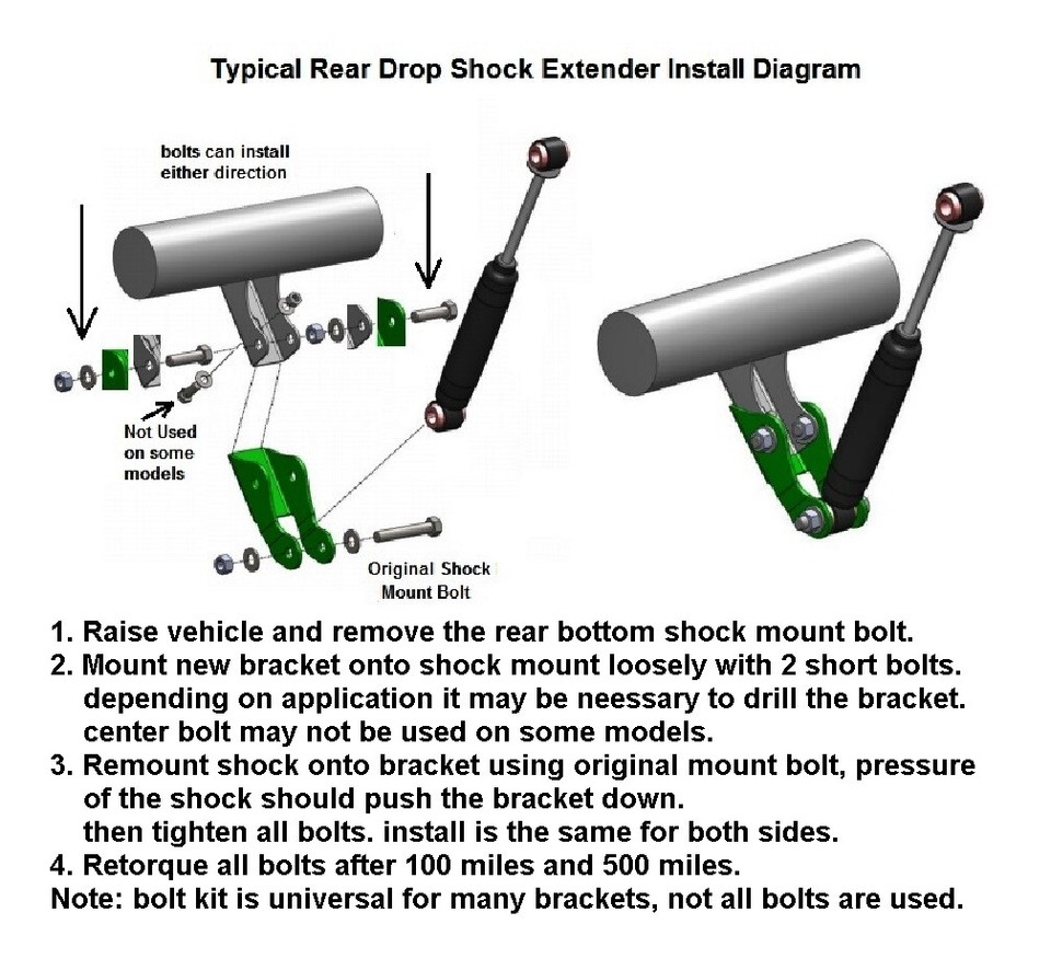1965-1979 Ford F100 F-150 Rear Shock Extenders Extensions for Lowering ...