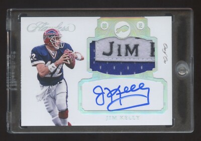 2017 FLAWLESS JIM KELLY AUTOGRAPH 1/1 GAME *PATCH TAG LOGO* NAME LOGO ...