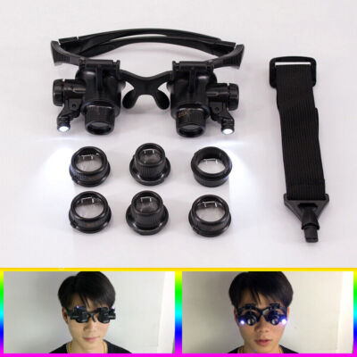10X/15X/20X/25X LED Jeweler Watch Repair Magnifier Double Eye Glasses ...