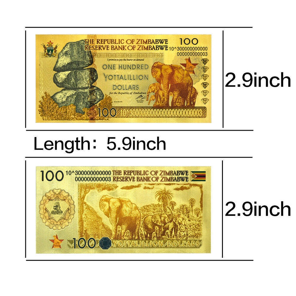 10pc One Hundred Yottalillion Zimbabwe ZIM Gold Novelty Currency 100 ...