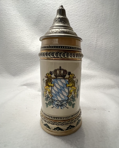 Vtg Bavarian Bayern Coat Of Arms German Beer Stein Hinged Pewter Lid 95 ...