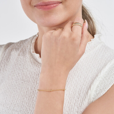 14K Real Yellow Gold DC Bead Beads Station 3mm Adjustable Bracelet 7.25 ...