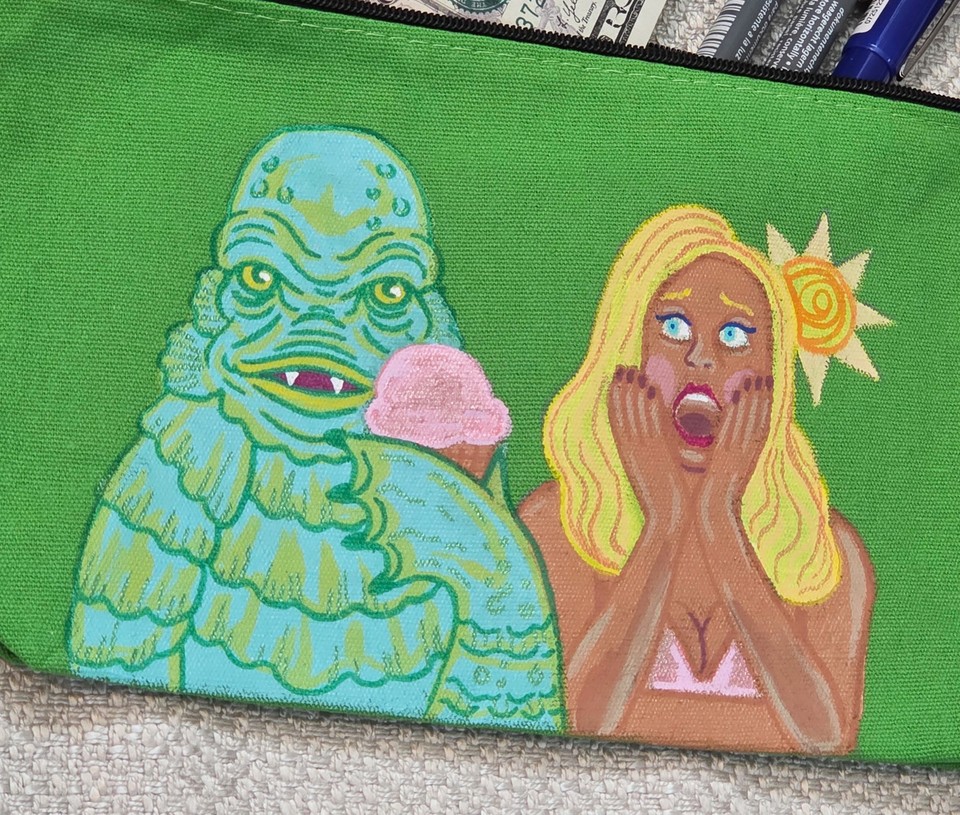 Hand Painted Zipper Pouch Humor Creature From The Black Lagoon ...